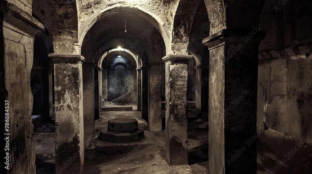 Haunted catacombs filled with ancient tombs and eerie whisper. Burial ...