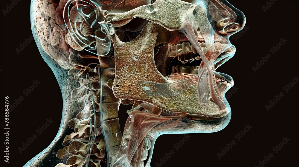 This image shows the side view of the pharynx from a 3D scan. The ...