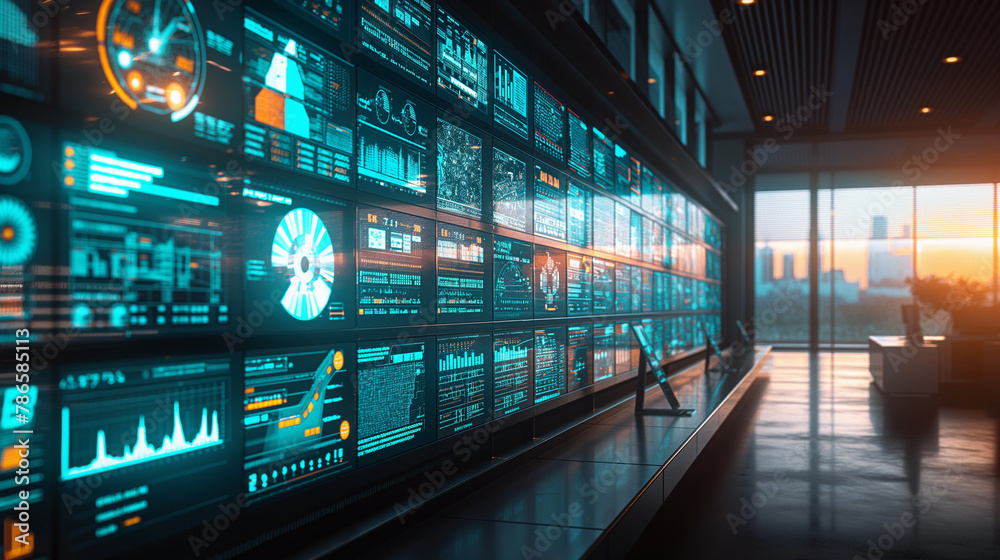 Smart City Control - A control center with large displays showing a ...