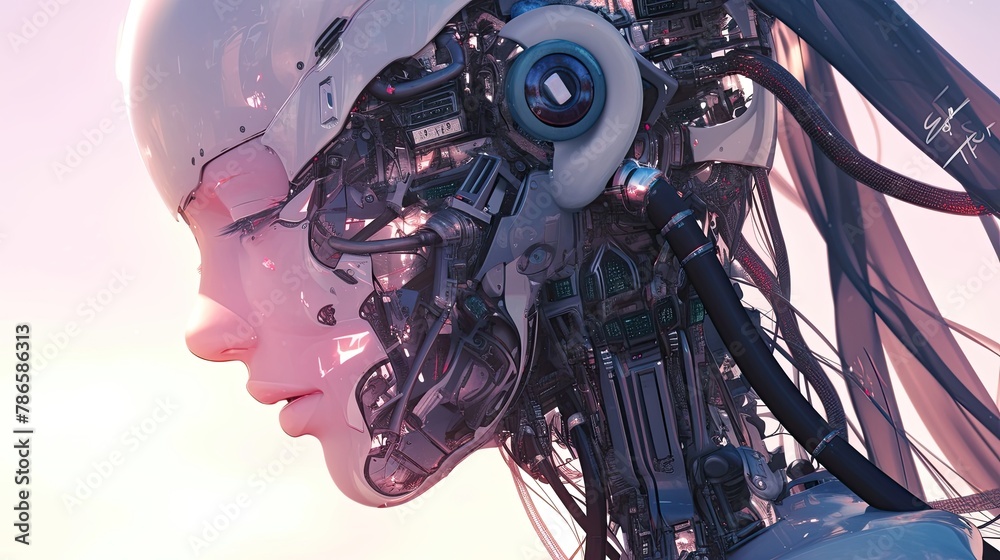 Future world, modern technology, neon, silhouette, machine. Simulation ...