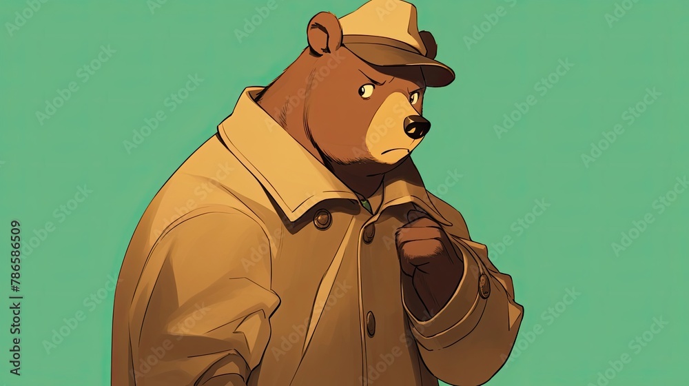 Serious detective bear in trench coat and fedora, with cigar ...