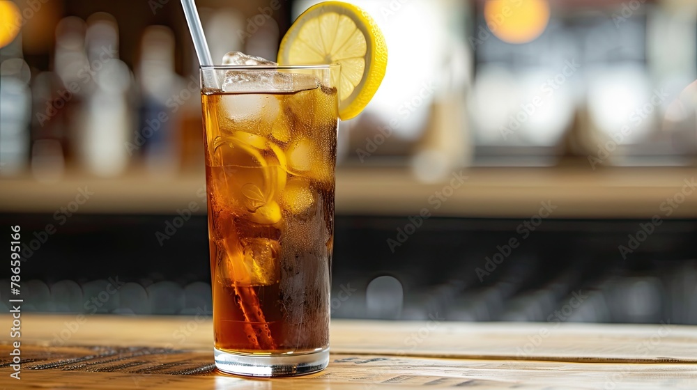 Tall glass of iced tea spiked with vodka and garnished with lemon ...