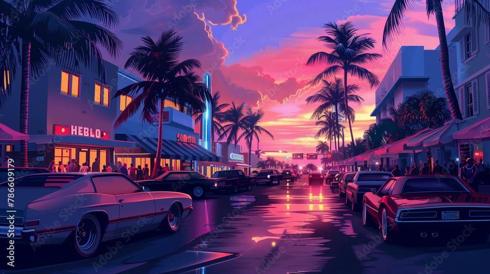 Miami streets, neons, thugs, cars, Vice City wallpaper Illustration ...