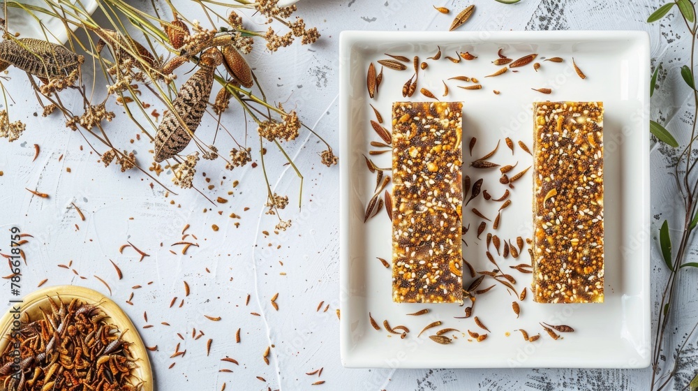 Fotografia do Stock: Cricket Protein Bar on Plate. Close-up of a ...