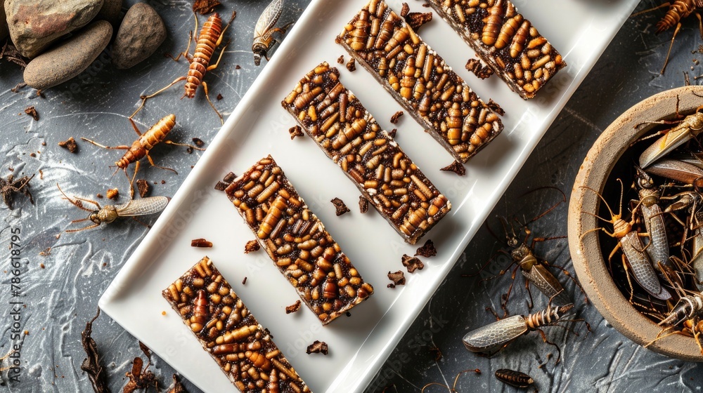 Cricket Protein Bar on Plate. Close-up of a nutrient-dense cricket ...