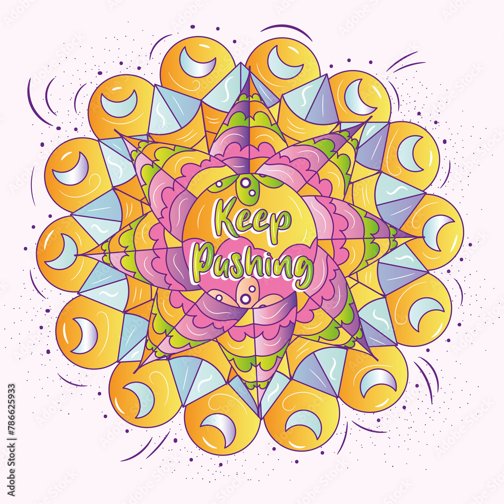 Positive quotes. KEEP PUSHING Coloring book for adults. Typography ...