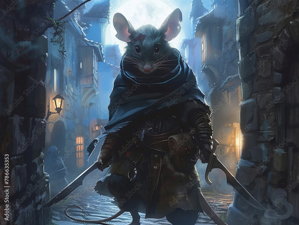 A stealthy Mouse Assassin cloaked in shadows with dual daggers at the ...