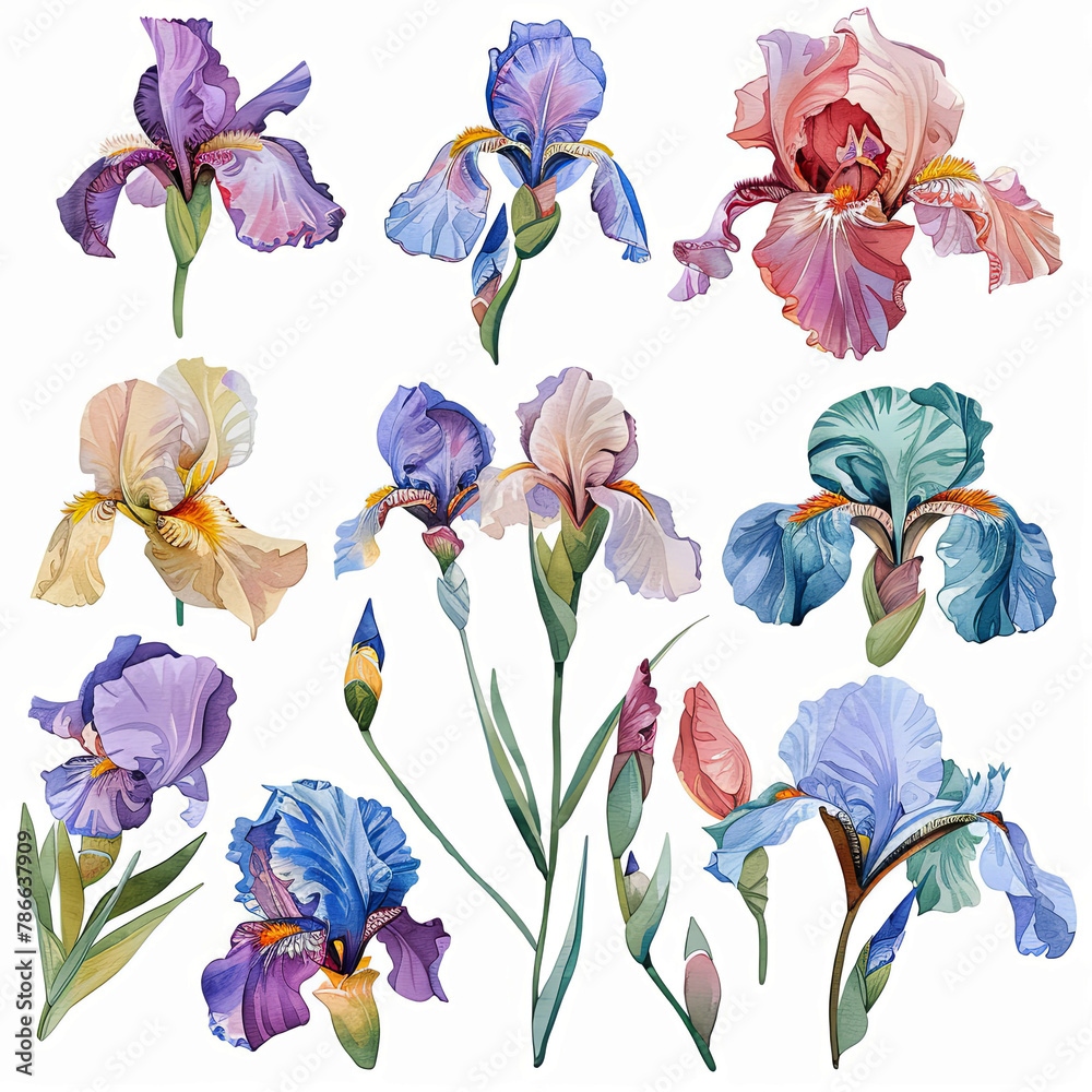 Graceful watercolor irises clipart pack in soothing pastel shades ...