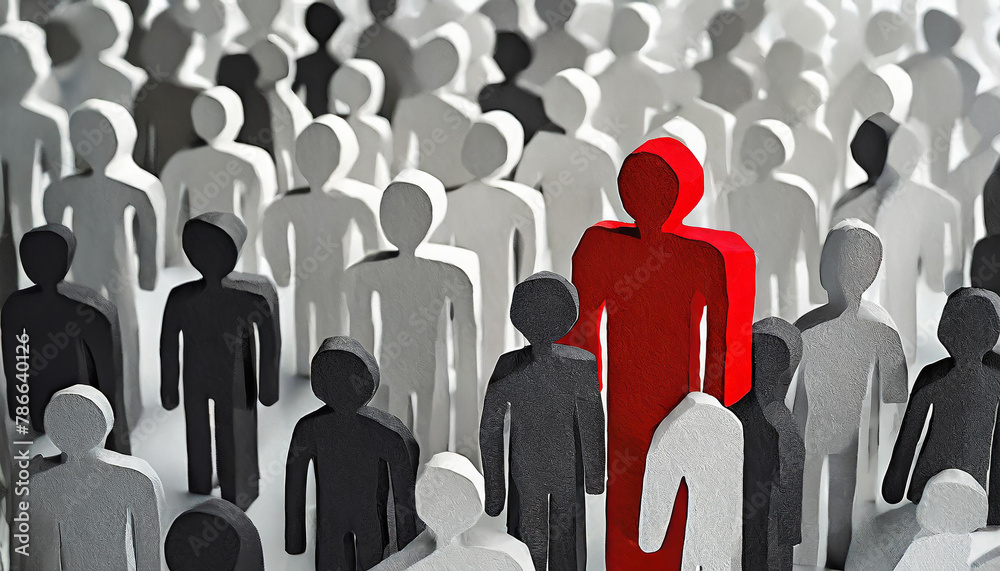 A red human shape among the white stands out from the crowd of others ...