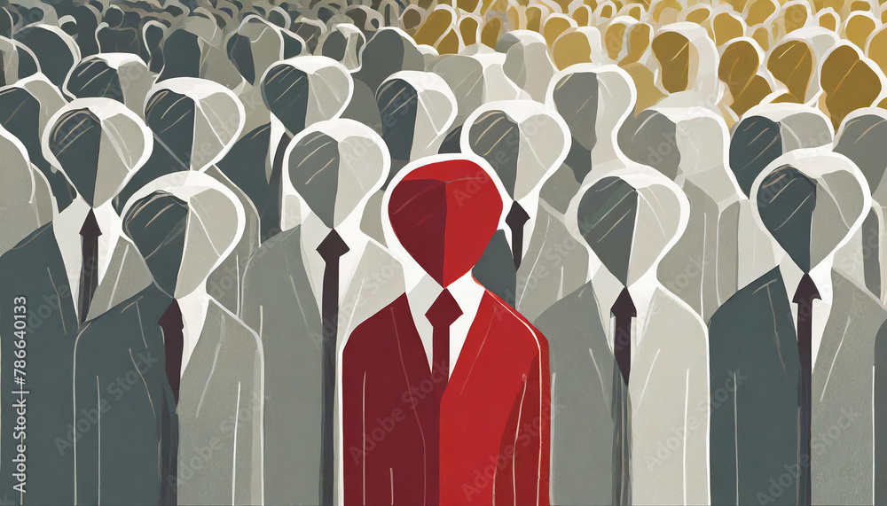 A red human shape among the white stands out from the crowd of others ...