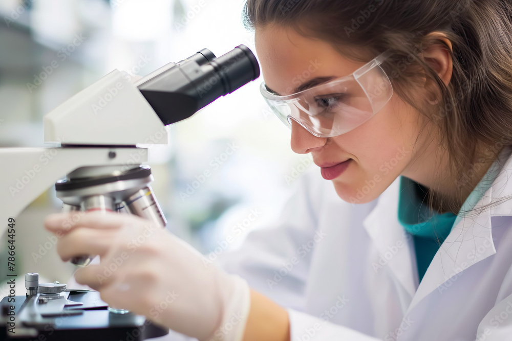 Generative AI illustration of engaged female scientist adjusting the ...