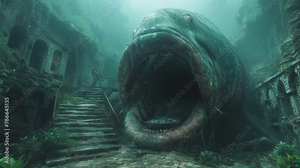 Ilustrace „Mystical staircase leading into the open mouth of a giant ...