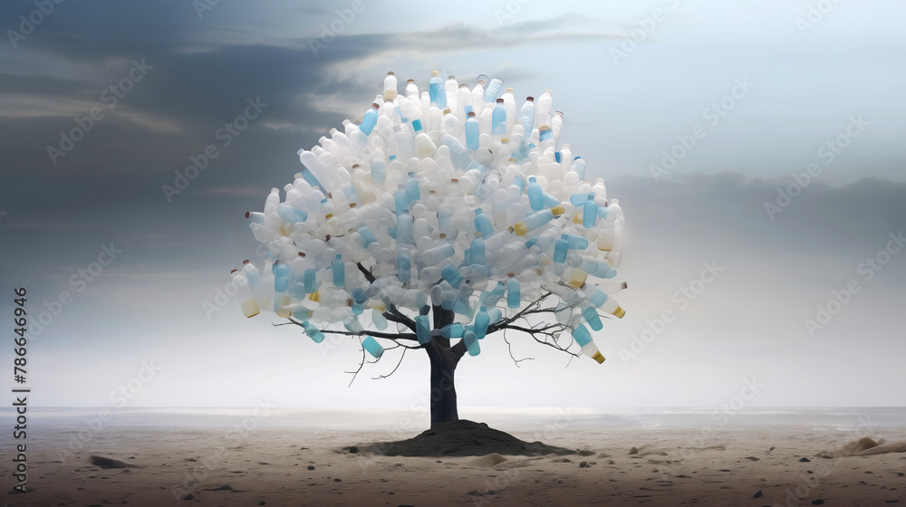 Plastic bottle tree as a statement on pollution Generative AI image ...