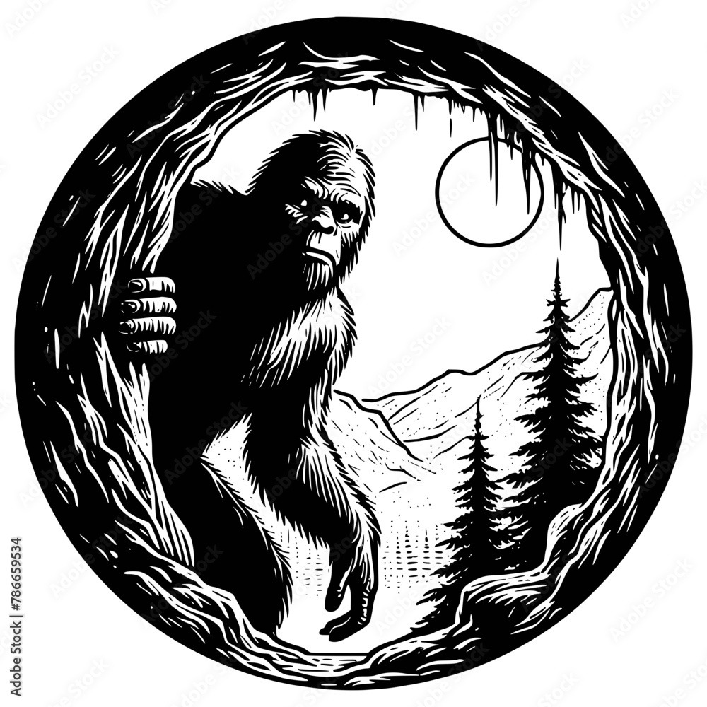 Vetor de Bigfoot Scene , big foot, Yeti, Sasquatch, Cryptid, Vector ...
