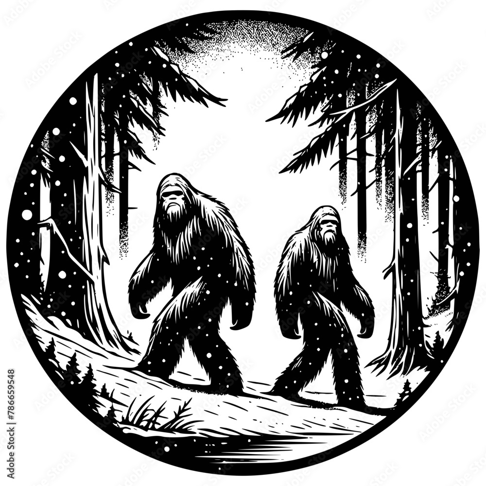 Bigfoot Scene , big foot, Yeti, Sasquatch, Cryptid, Vector, laser cut file, Cricut, Print ...
