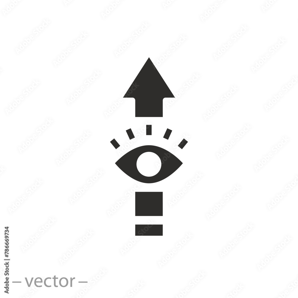 look higher icon, eye looking up, gaze direction, concept raise your ...