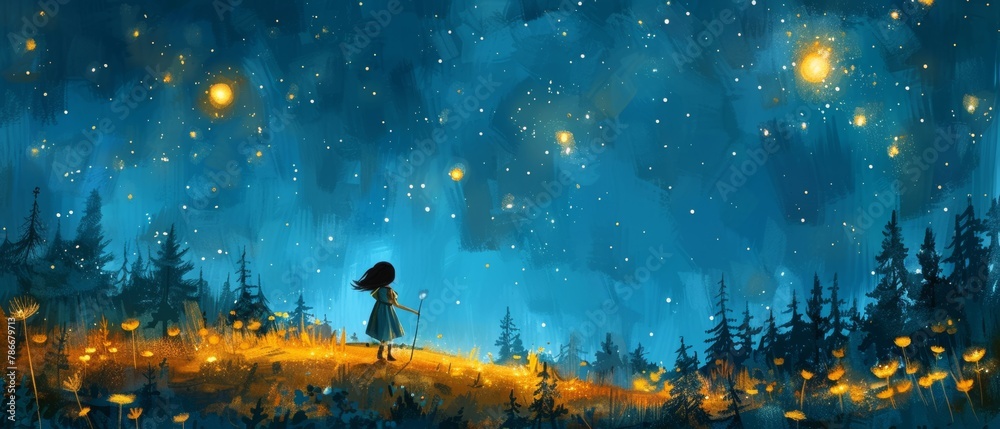 Cute night fairy with magic stick, watercolor illustration, goodnight ...