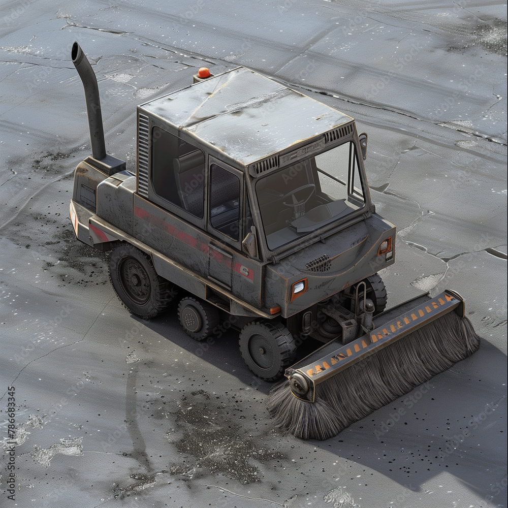 Innovative Self-Propelled Street Sweeper Design on a Gray Asphalt ...