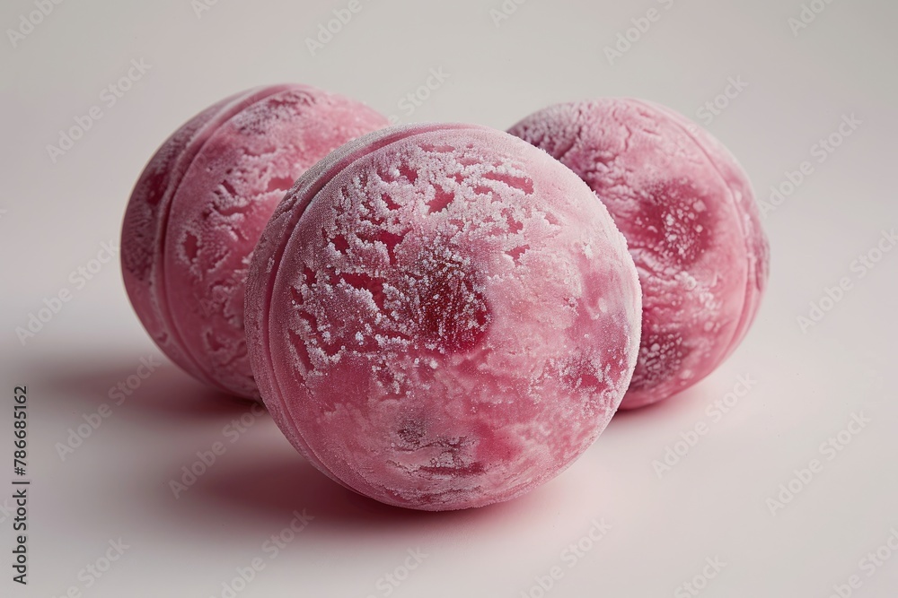Pink Mochi dessert with red bean paste isolated on white background, Mochi Japanese dessert ...