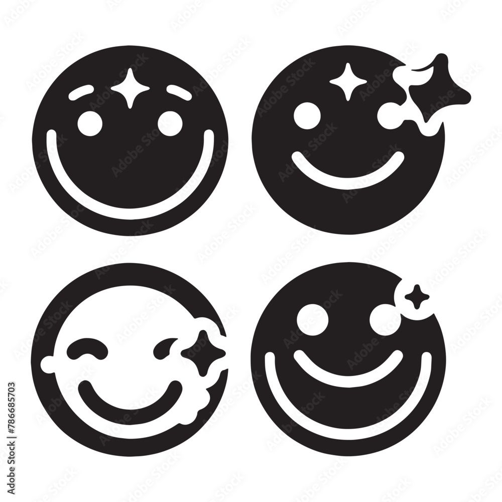 Vetor de Smiley Face icon set silhouettes, Smiley Face Symbol, Vintage ...
