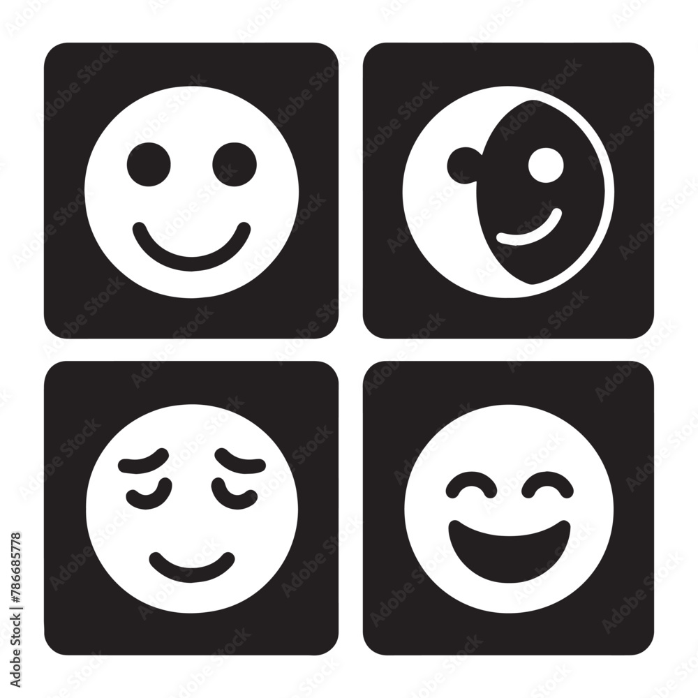 Smiley Face icon set silhouettes, Smiley Face Symbol, Vintage Styled ...