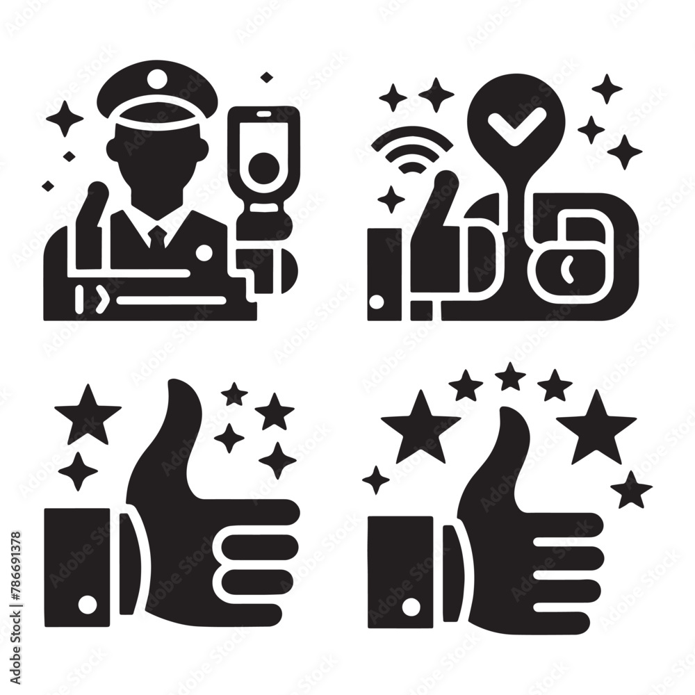 Vetor do Stock: Retro Vintage Styled Vector Thumbs Up Icon Set Outline ...