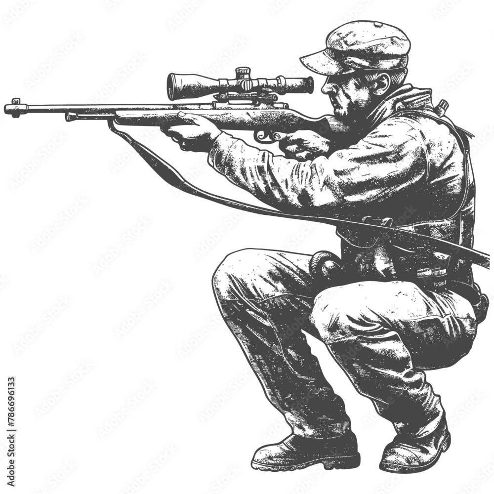 sniper army soldier in action full body image using Old engraving style ...
