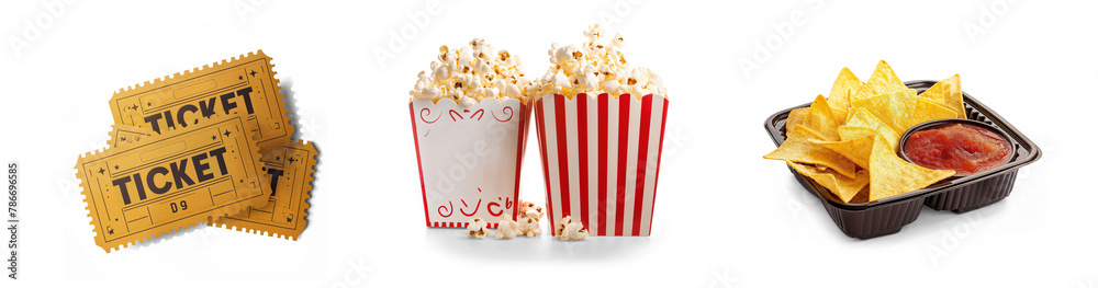 movie time and cinema tickets, popcorn and movie night nachos ...