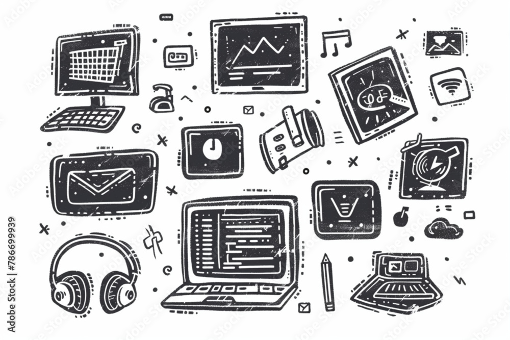 Software code icon doodle set. Hand drawn line sketch software coding ...