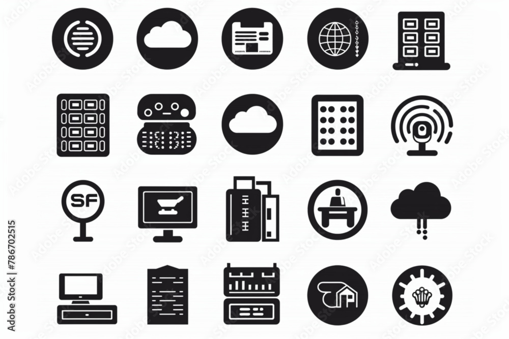 Web hosting icon set. Containing cloud computing, server, domain, firewall, internet, FTP ...