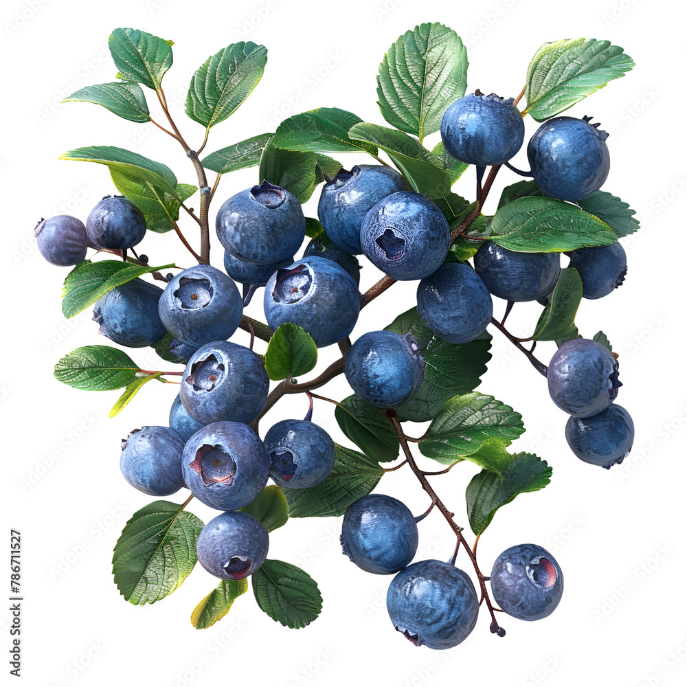 A photorealistic image of a cluster of fresh huckleberries, dark blue ...