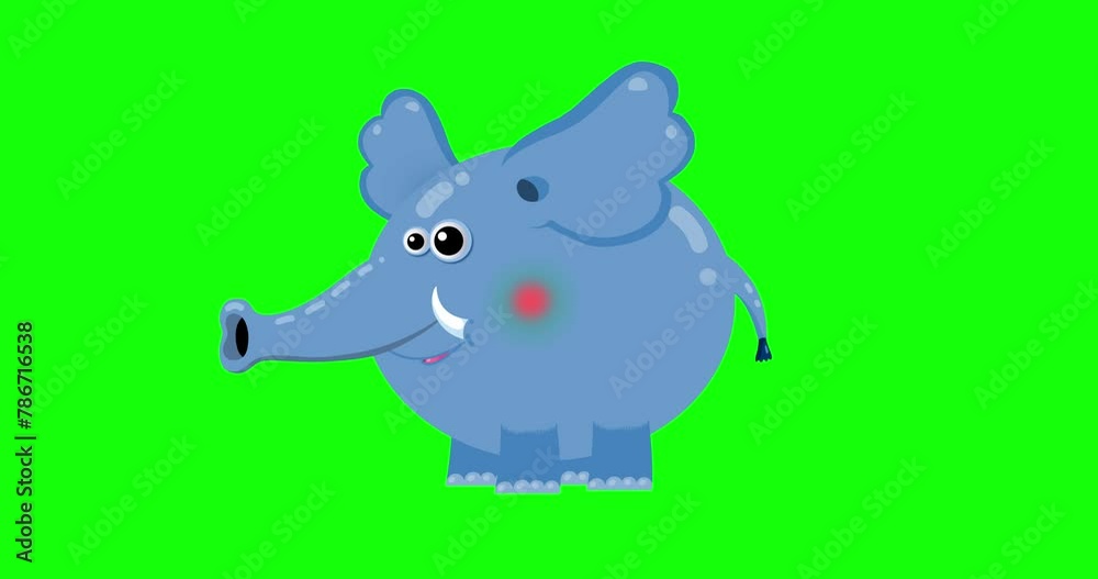 Cartoon blue elephant animation trunk move greenbox. Animated character ...