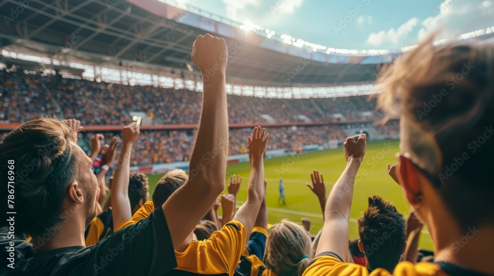 Spectators cheering from the sidelines of the soccer field Stock Photo ...