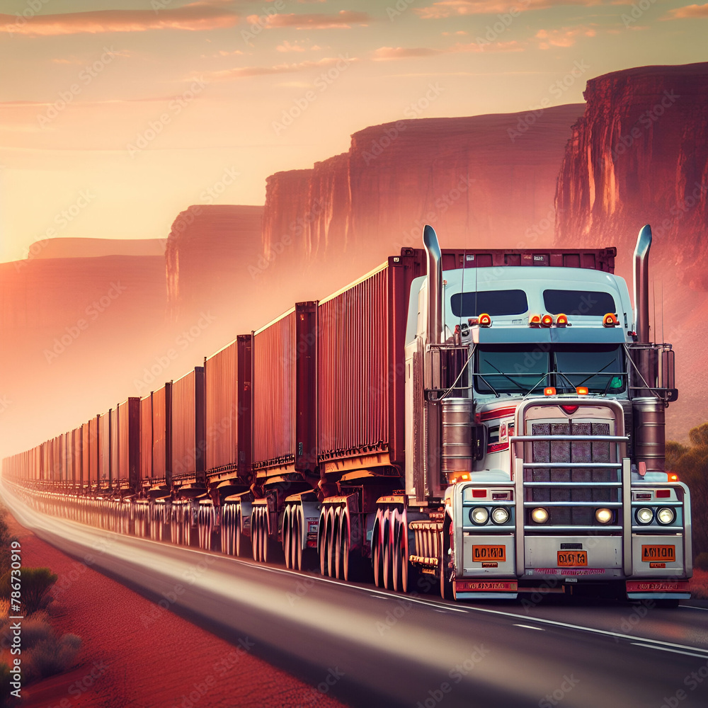 Massive Multi-Trailer Tractor-Trailer Road-Train Semitruck Freight ...