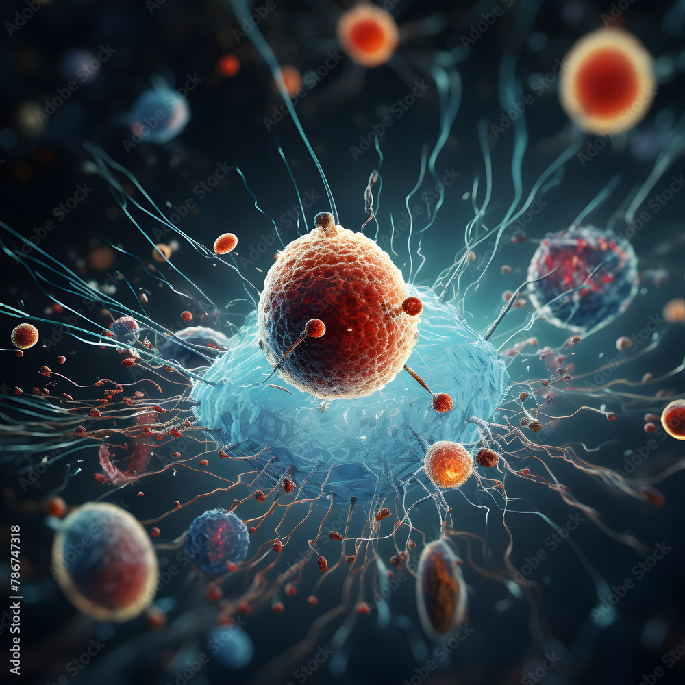 person working on computer in the office, 3d biology model, biolog ...