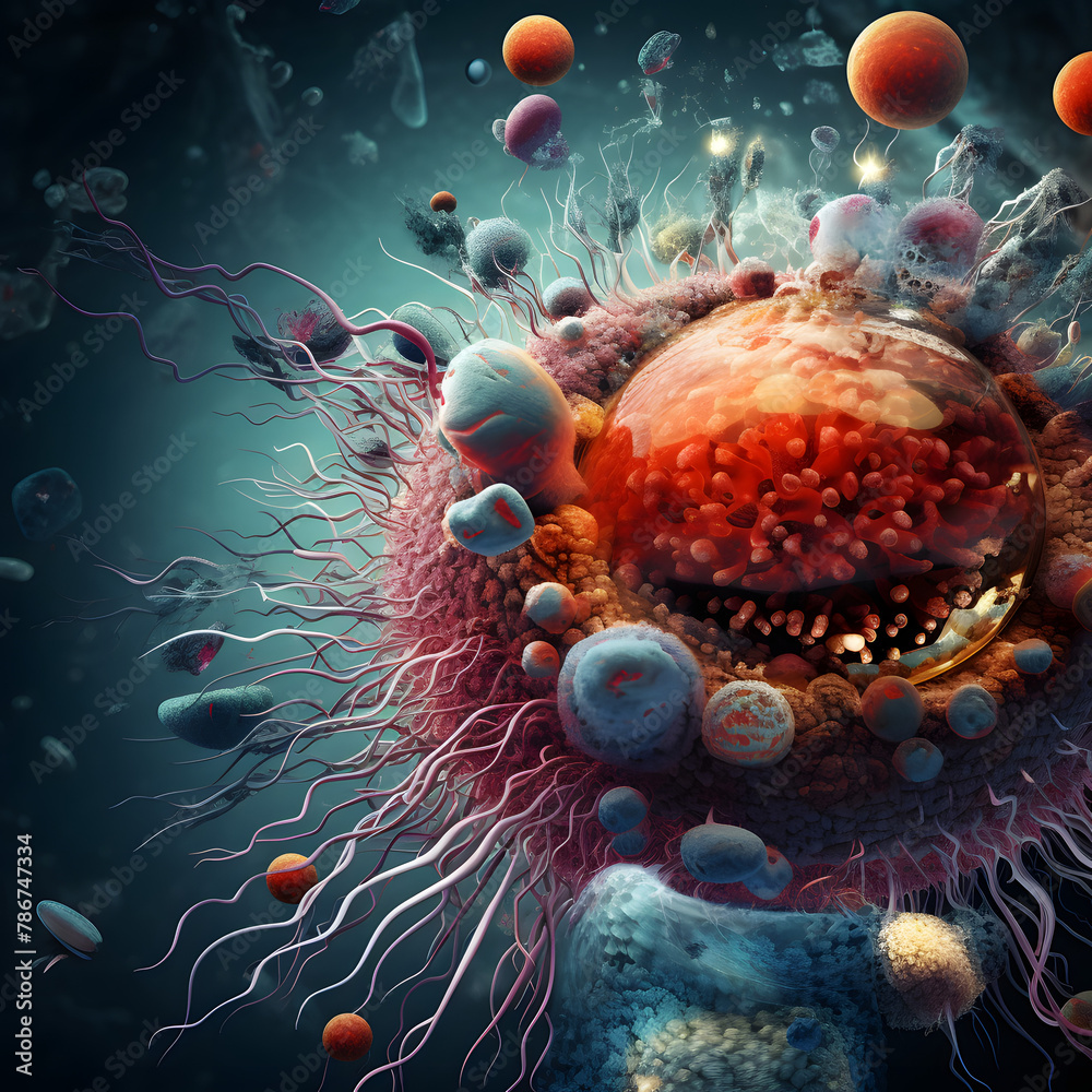 person working on computer in the office, 3d biology model, biolog ...