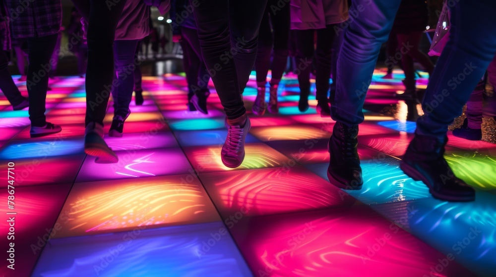 Create a floor installation that lights up with colors and patterns as ...