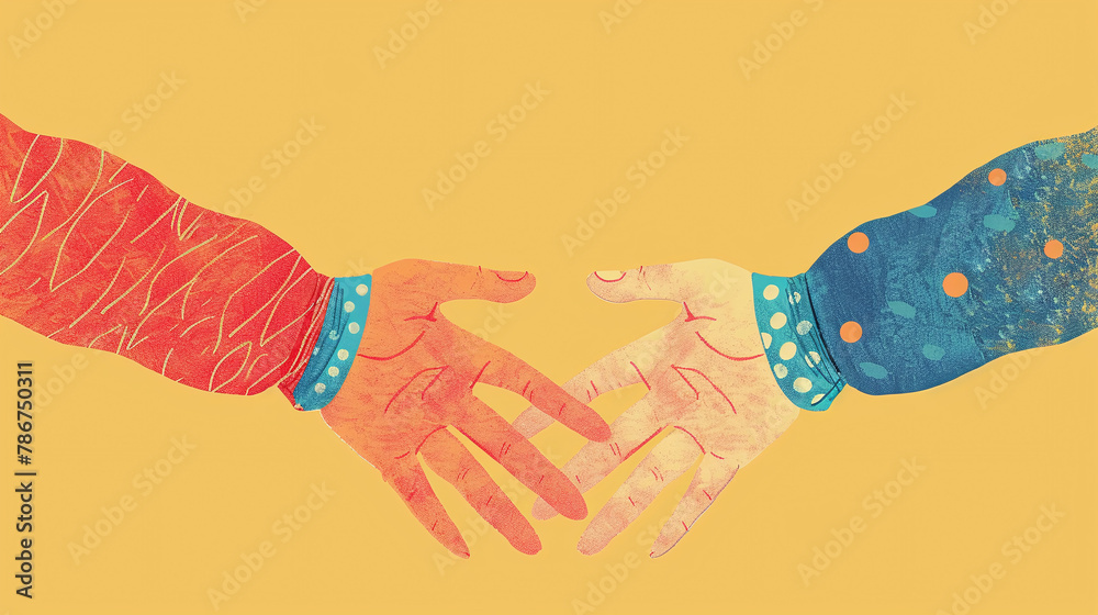Colorful illustration of two children's hands reaching out, vibrant ...