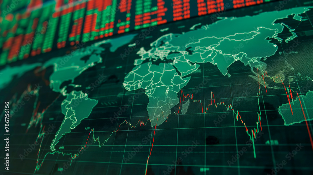 World map at stock market charts and forex data. Finance, global ...