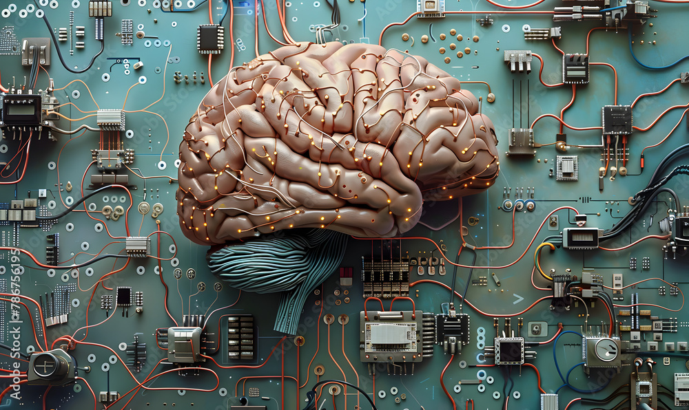 Human brain in semiconductor detailed structure futuristic network ...