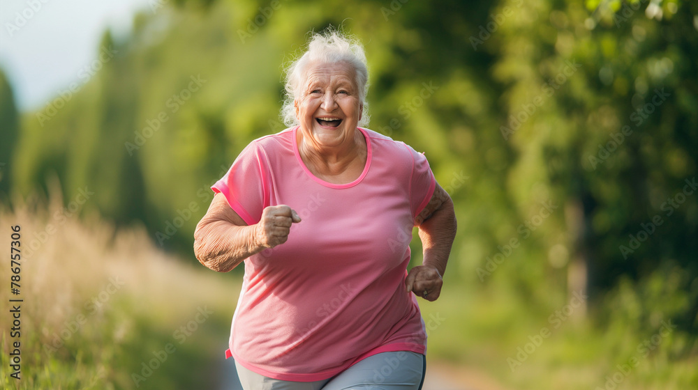 overweight, plus size old lady running, body positive concept, age ...