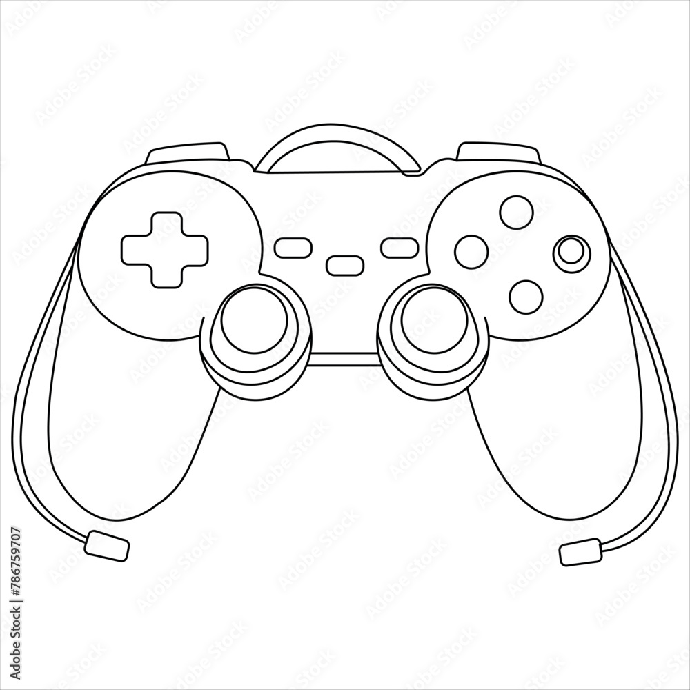 Single line continuous drawing of game controller joysticks or gamepads ...