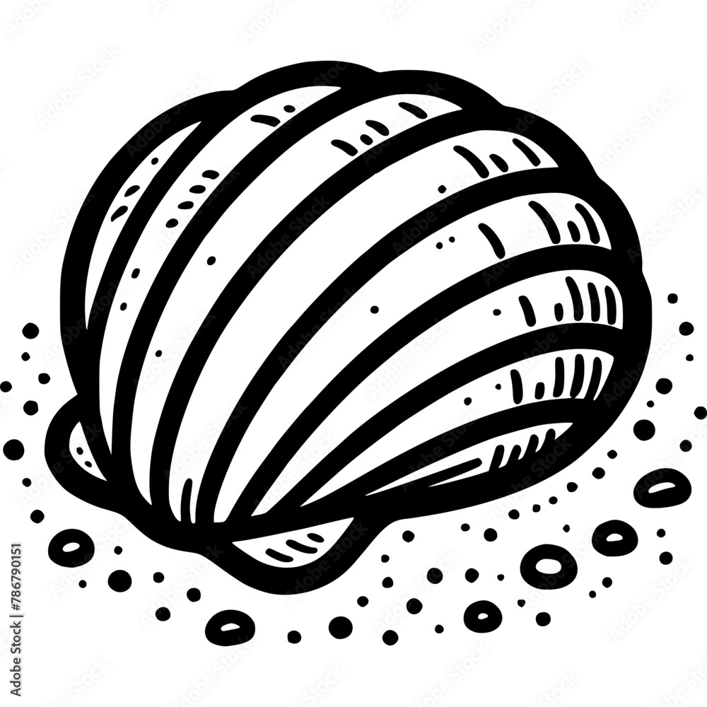 Bivalve mollusk scallop lies on bottom of sea in monochrome. Pearl ...