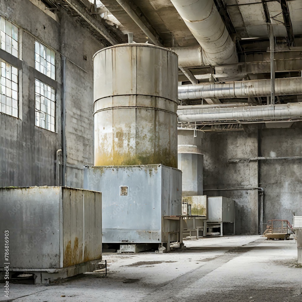 storage tanks,An industrial scene with gritty concrete walls and ...