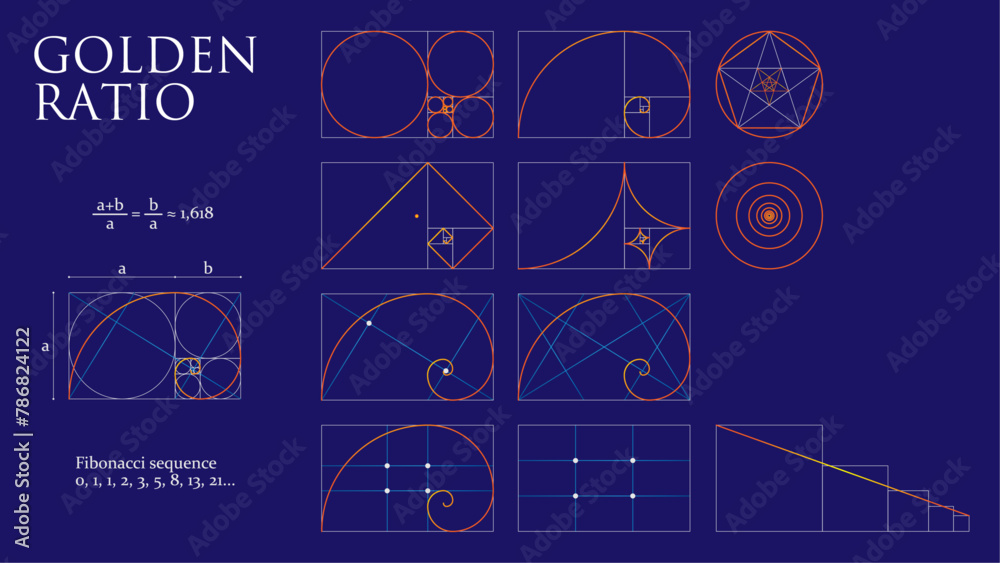 Golden ratio template. Composition spiral guideline illustration ...
