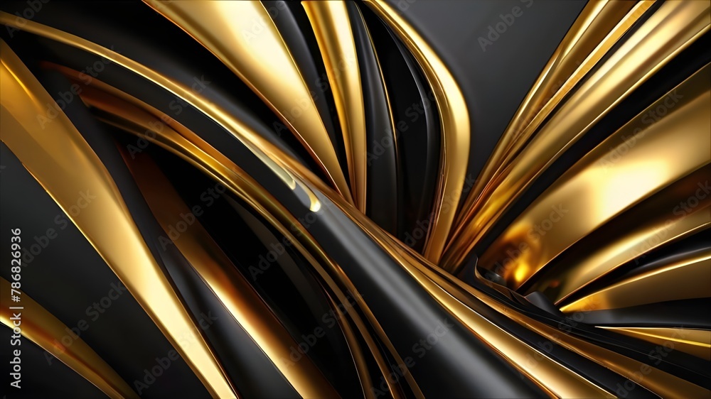 3D abstract wallpaper. Three-dimensional dark golden and black ...