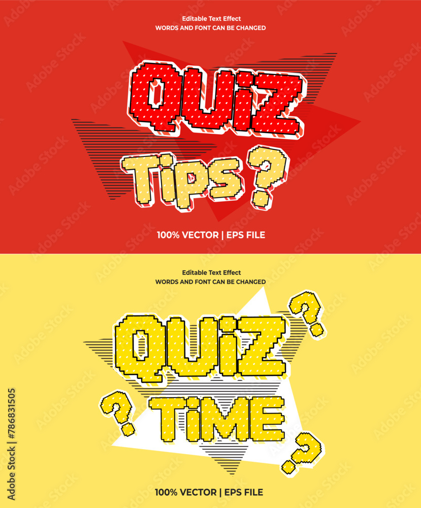 Editable text effect - Quiz Time and Quiz Tips 3d cartoon template ...