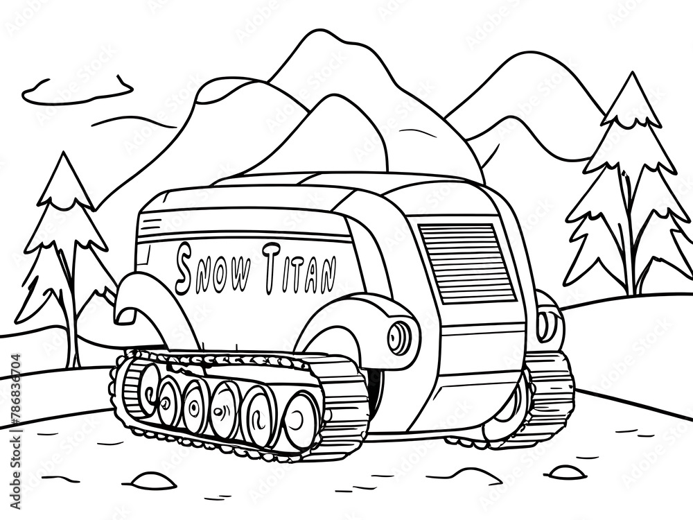 black and white outline art colouring book pages snow Titan truck with ...