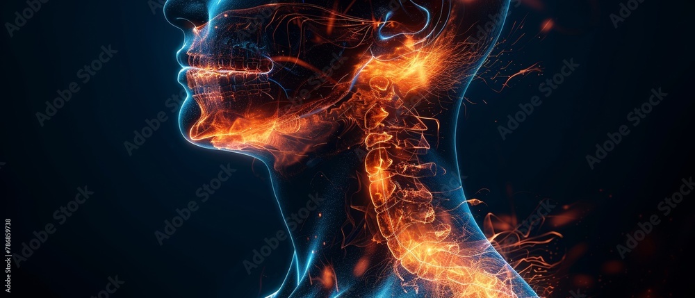 Neck anatomy lit, neural pathway focus Stock Illustration | Adobe Stock