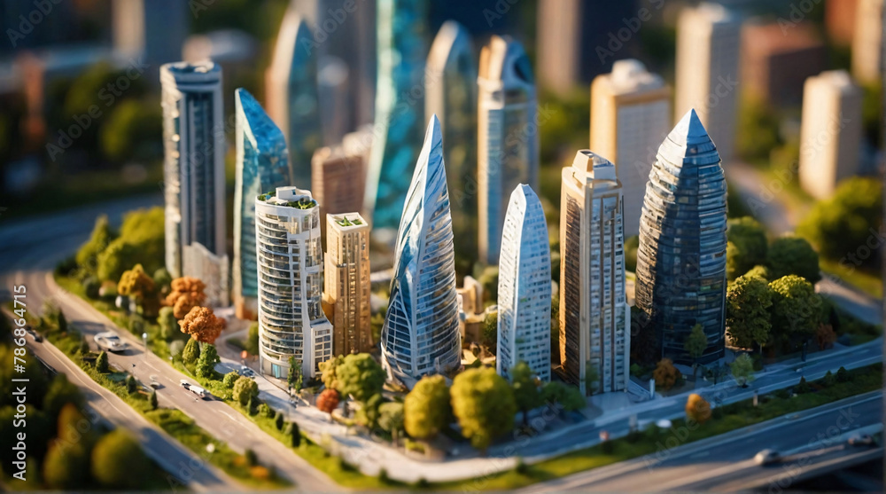 Model of miniature city with skyscrapers and apartments in downtown ...